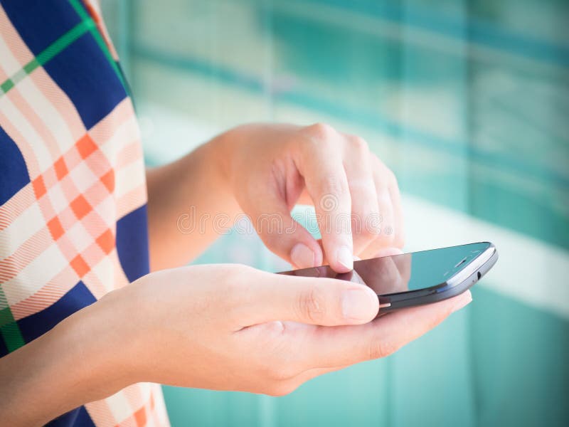 Close Up Woman Hand Typing on Smart Phone Stock Photo - Image of mobile ...