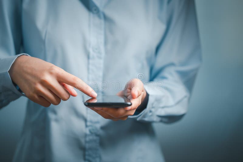 Close Up, Woman Hand Using Black Smartphone.v Stock Photo - Image of ...