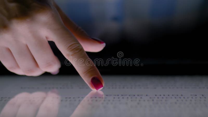Woman Finger Using Multimedia Touchscreen Display of Interactive Kiosk ...