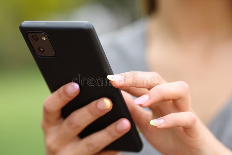 Close Up of a Woman Hand Using Phone Stock Image - Image of finger ...