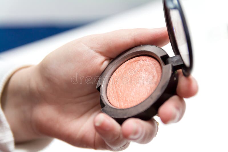 Close Up of Woman Hands Holding Makeup Brush and Blush Box Stock Image ...