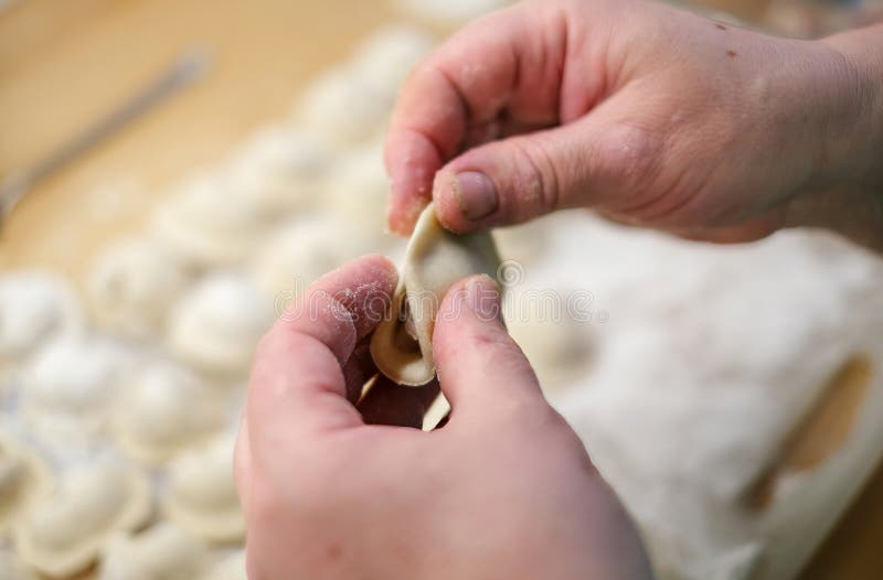 Close-up Woman Hands Making Dumplings Stock Image - Image of kitchen ...