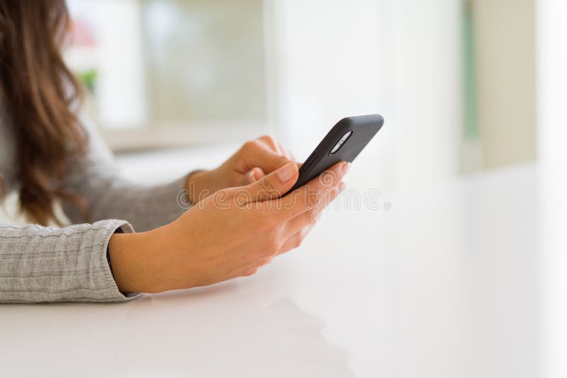 Close Up of Woman Hands Using Smartphone Stock Image - Image of office ...