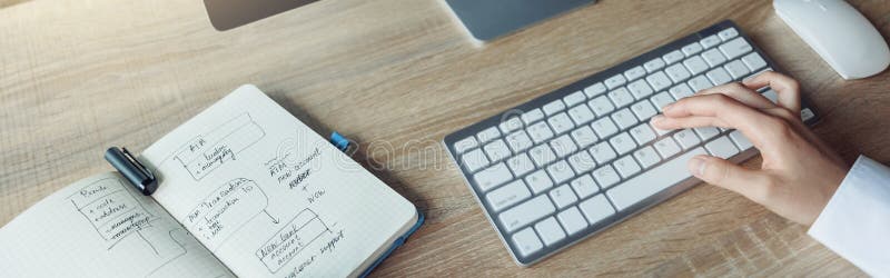 Close Up of Business Woman Hands Working Using Keyboard of Computer and ...