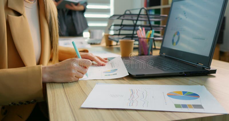 Close Up Bsiness Woman Hands Working Using Laptop Looking through ...