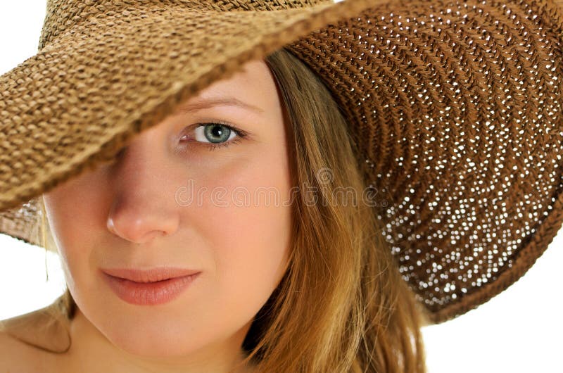 Close-up of woman in hat stock image. Image of skin, closeup - 25263325