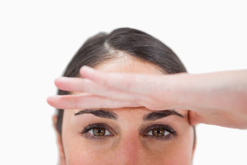 Close Up Of A Woman With Her Hand On Her Forehead Stock Image - Image ...