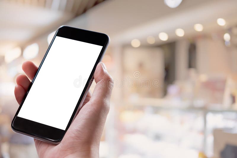 Close Up Woman Holding Blank Screen Mock Up Mobile Phone Stock Photo ...