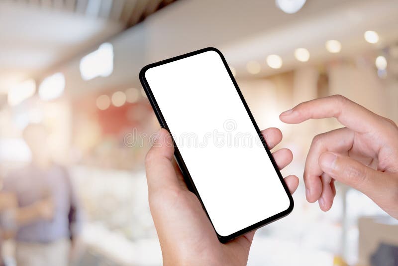 Close Up Woman Holding Blank Screen Mock Up Mobile Phone Stock Photo ...