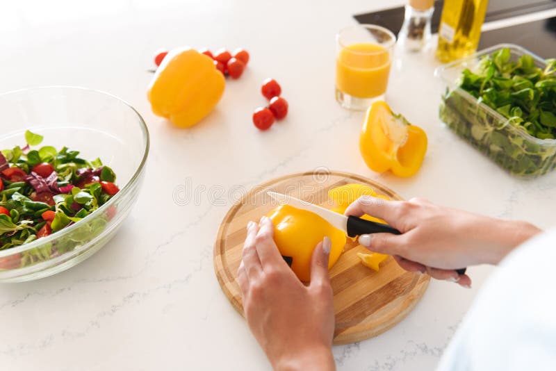 Close Up of a Woman Making Salad Stock Image - Image of beautiful ...