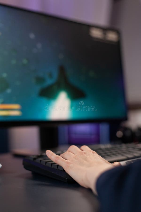 Close Up of Woman Playing Video Games on Keyboard Stock Image - Image ...