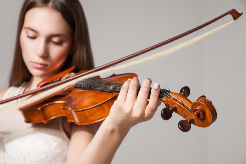 Close-up of Woman Playing Violin with Bow Stock Image - Image of ...