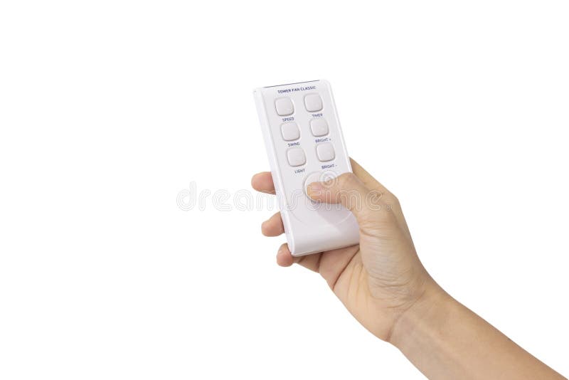 Close-up Woman of Right Hand Held, Use Finger Press Button on White ...