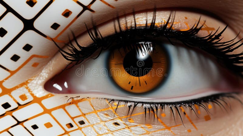 A Close Up of a Woman S Eye with a Computer Chip Pattern, AI Stock ...