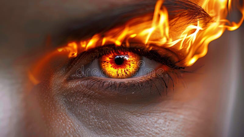 A Close Up of a Woman S Eye with Fire in it, AI Stock Illustration ...