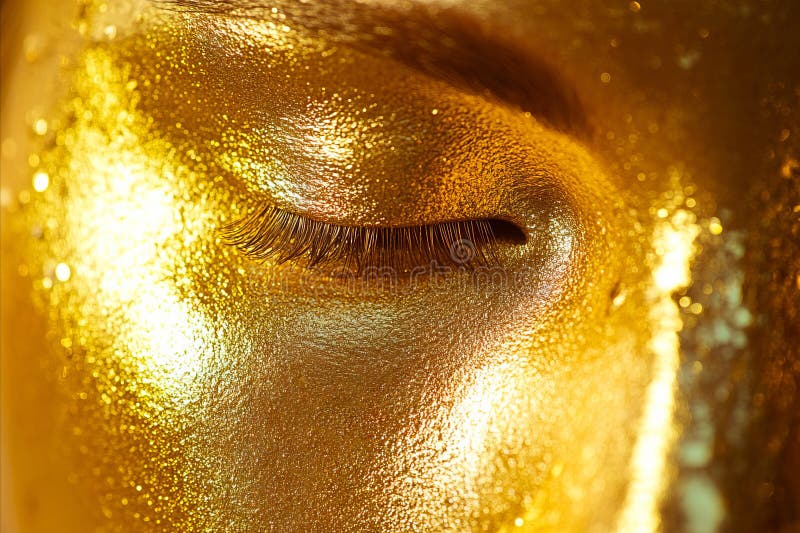 A Close Up of a Woman S Face Covered in Gold Glitter Stock Image ...
