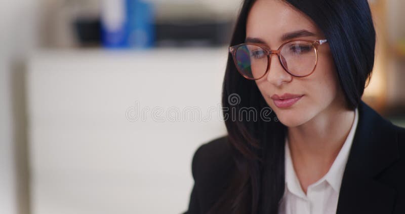 Close-Up of Woman S Face Working on Computer Stock Video - Video of ...