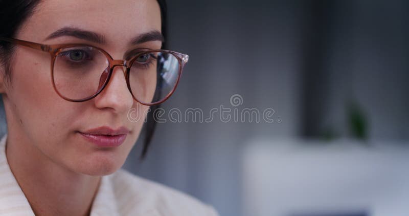 Close-Up of Woman S Face Working on Laptop Stock Footage - Video of ...