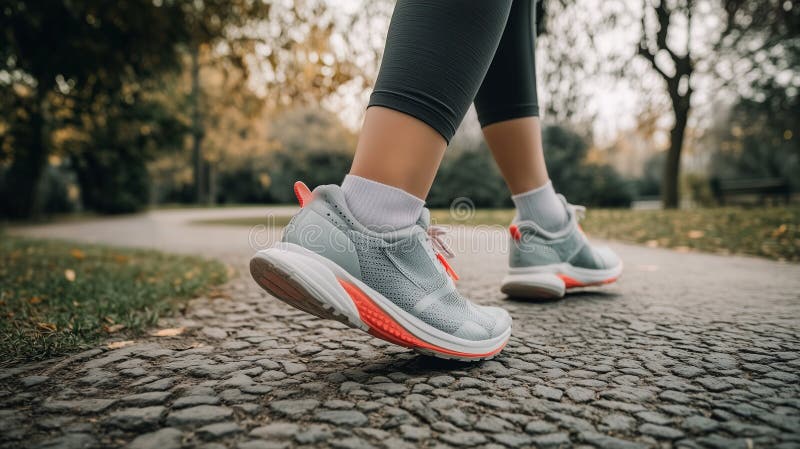 Close Up of Woman S Feet Walking on a Paved Path in the Park Stock ...