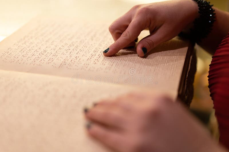 Close-up of a Woman S Hand Reading a Braille Book Stock Image - Image ...