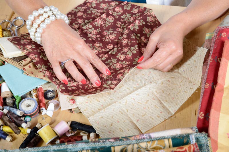 Close Up of Woman S Hand Sewing Patchwork Stock Image - Image of hobby ...