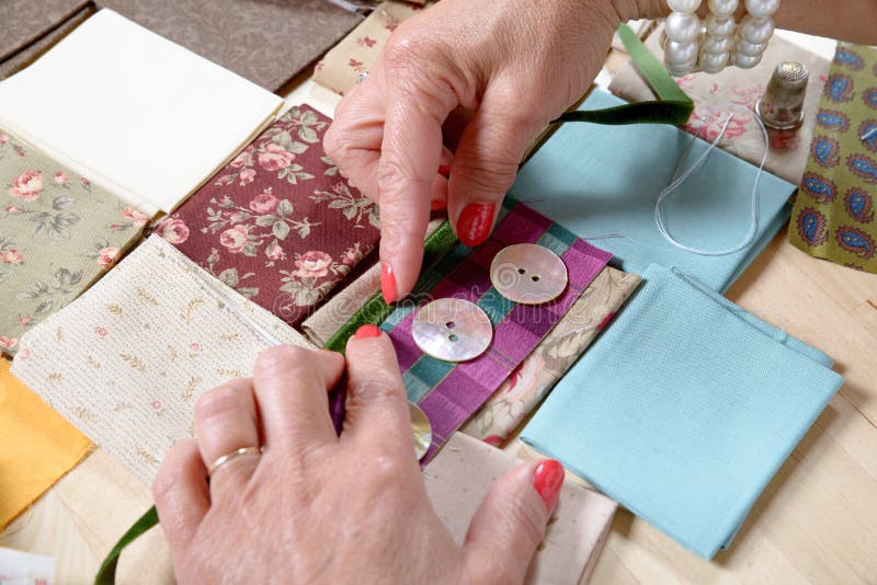 Close Up of Woman S Hand Sewing Patchwork Stock Photo - Image of thread ...