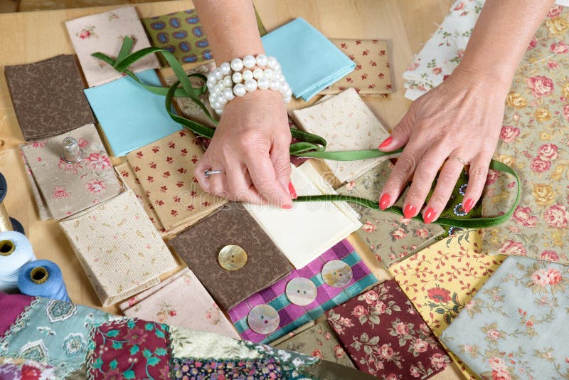 Close Up of Woman S Hand Sewing Patchwork Stock Photo - Image of craft ...