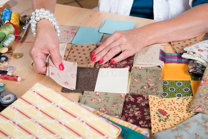 Close Up of Woman S Hand Sewing Patchwork Stock Image - Image of hands ...