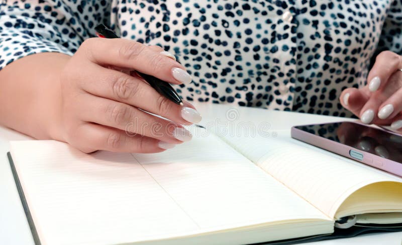 Close-up, Woman& X27;s Hand Writes Notes in a Diary Stock Image - Image ...