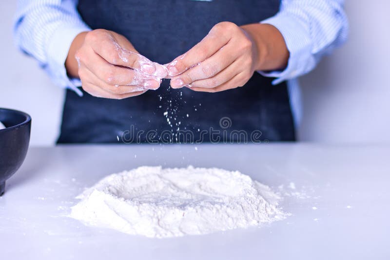 Close Up of Woman`s Hands Cooking Pastry with Flour Stock Image - Image ...