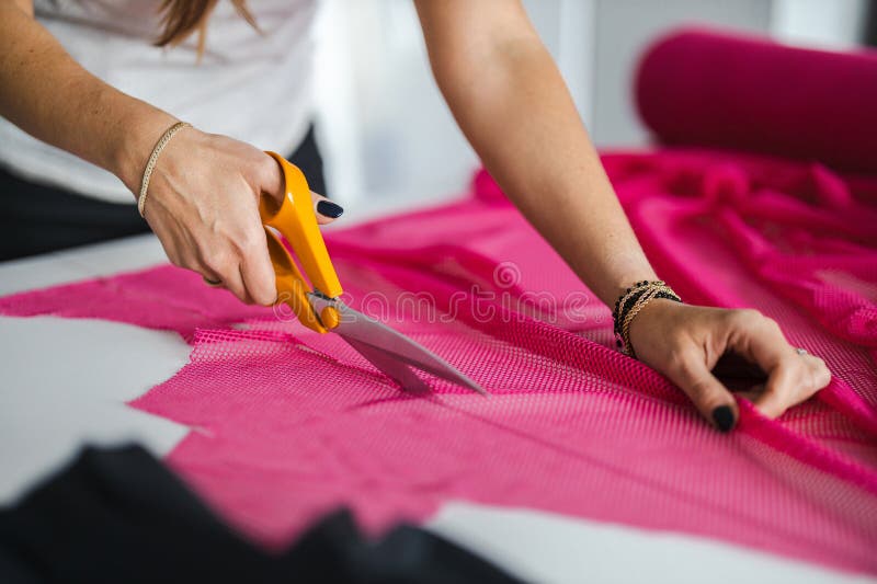 Woman S Hands Cutting Fabric Stock Photo - Image of entrepreneur, close ...