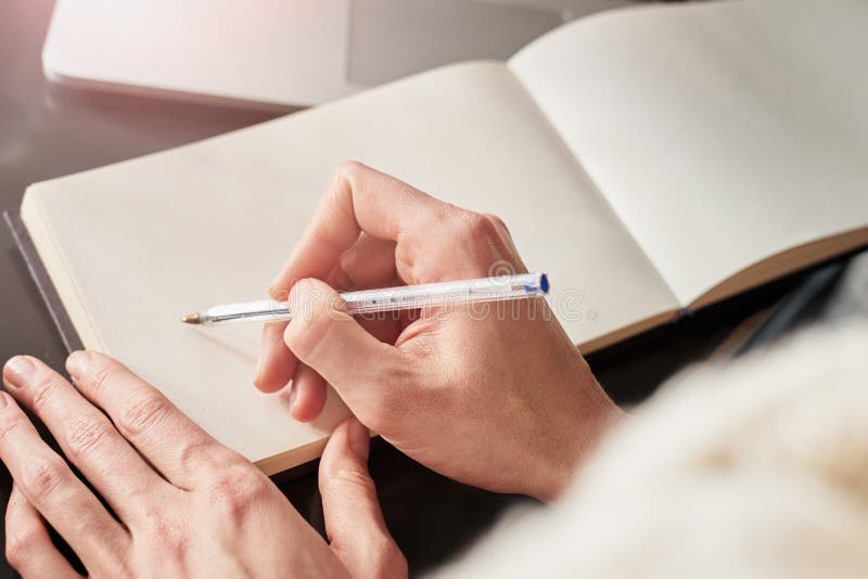 Close Up of Woman`s Hands Making Notes. Young Woman or Student Working ...
