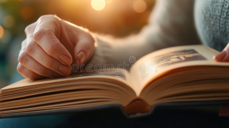 Close-up of Woman S Hands Reading a Book in Warm Light Stock Image ...