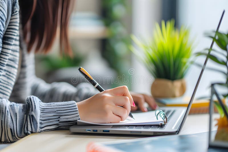 Close Up of Woman S Hands Writing on Paper Notebook during Working on ...