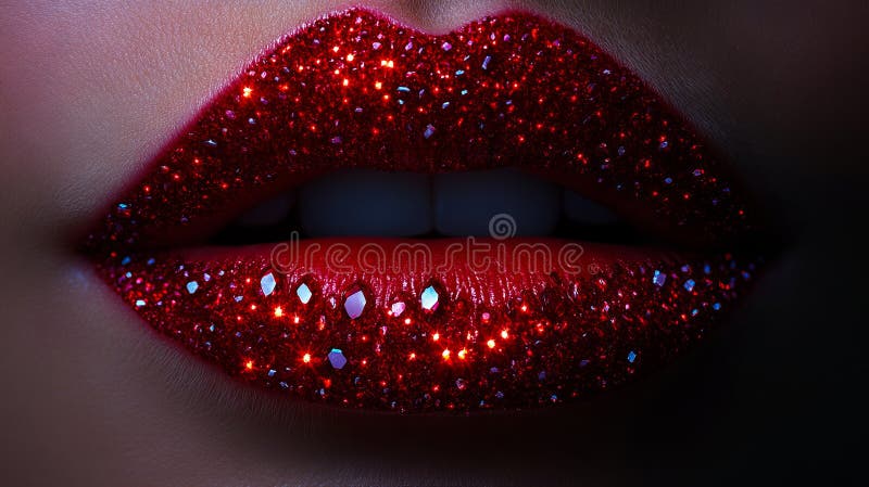 A Close Up of a Woman S Lips Covered in Red Glitter Stock Photo - Image ...