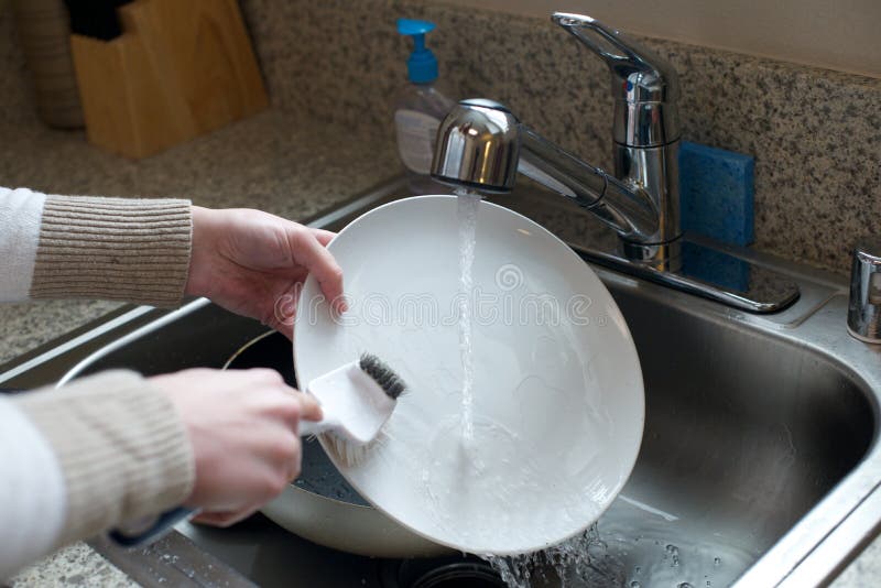 Close Up of Woman Scrubbing Plate Stock Photo - Image of dirty ...
