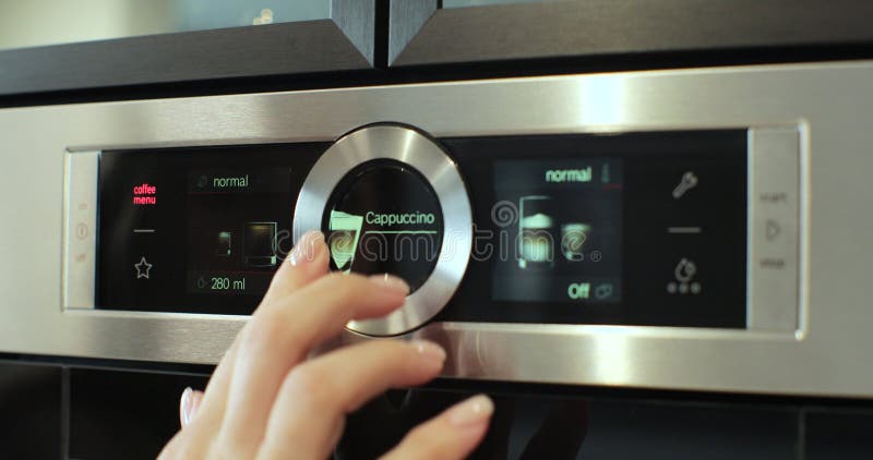 Close Up Woman Selects an Americano for Making Coffee Presses Her ...