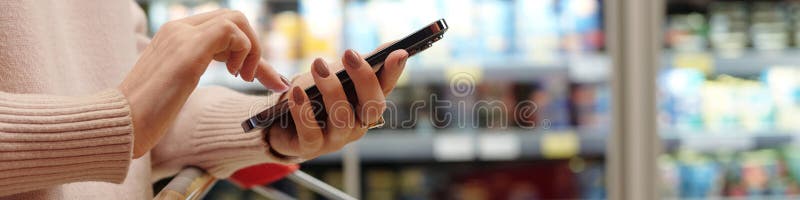 Close Up of Woman Shopping in Store Header Format Stock Photo - Image ...