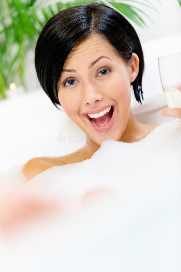 Close Up of Woman Taking a Bath Drinks Alcohol Stock Image - Image of ...