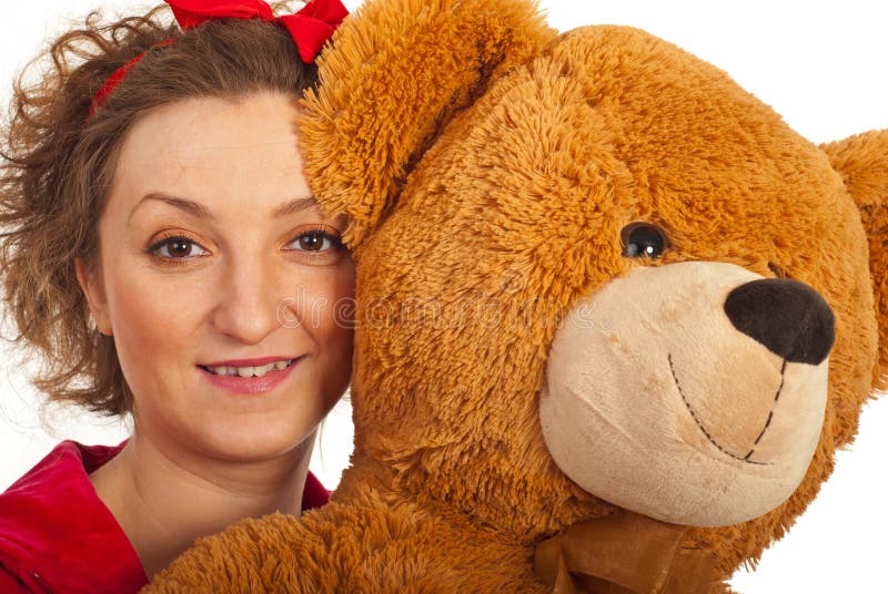 Close Up of Woman with Teddy Bear Stock Photo - Image of studio, shot ...