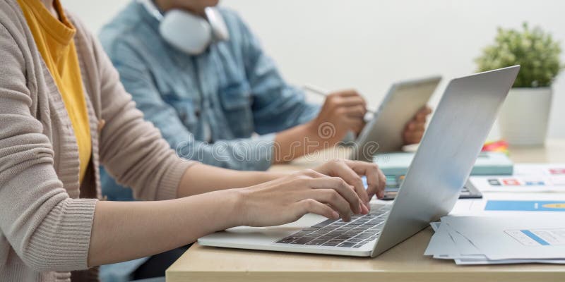 Close Up Woman Using Laptop Computer. UX UI User Interface Design ...