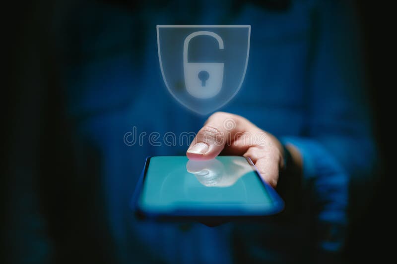 Close Up of Woman Using Mobile Phone with Biometric Fingerprint Scan ...