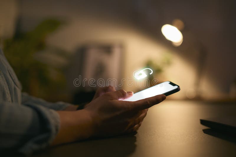 Close Up of Woman Using Mobile Phone with Security Padlock Overlay at ...