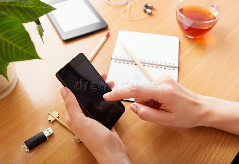 Close Up of a Woman Using Mobile Smart Phone Stock Photo - Image of ...