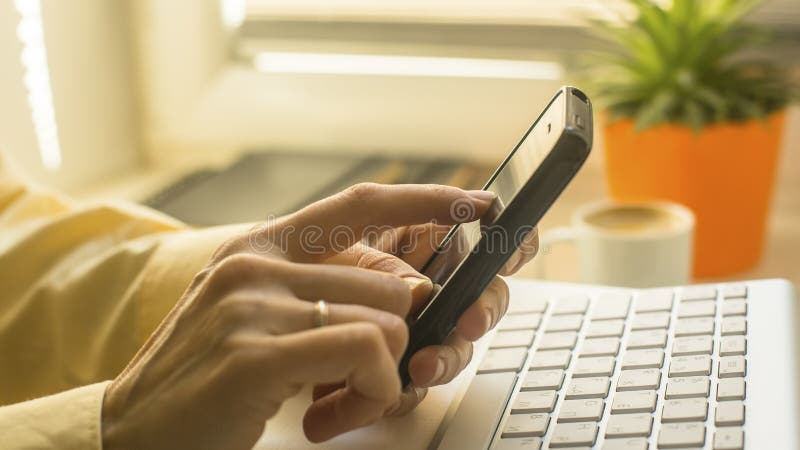 Close-up of Woman Using Mobile Smart Phone. Work. Stock Photo - Image ...