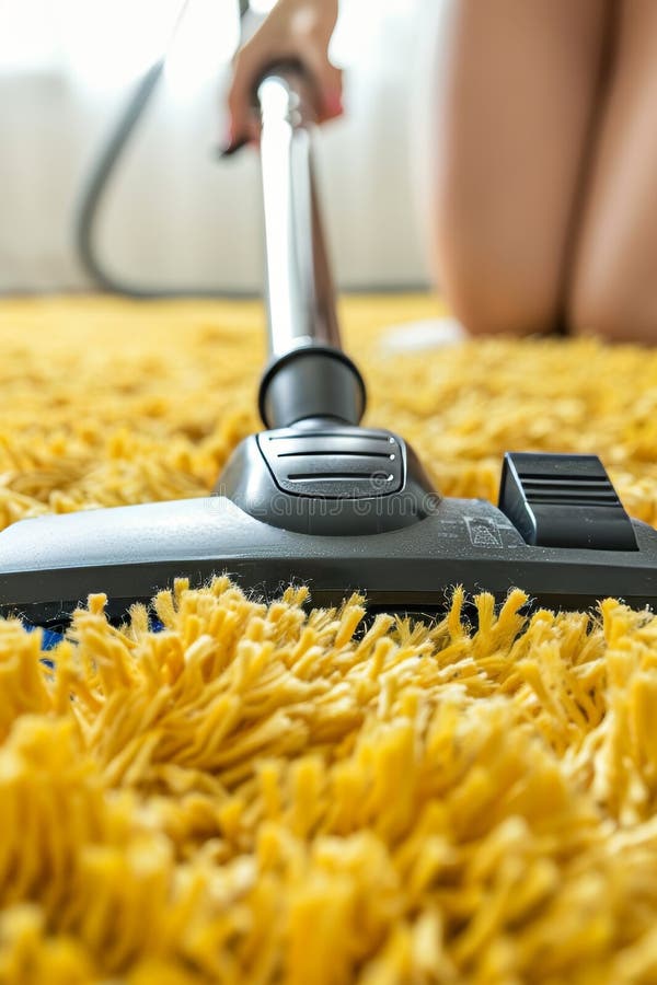 Close Up of a Woman Using a Vacuum Cleaner To Thoroughly Clean the ...