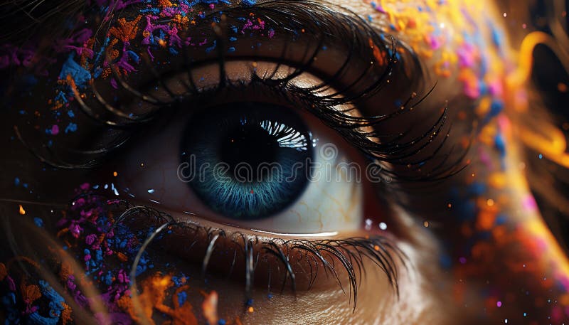 Close Up of a Woman Vibrant, Multi Colored Eye, Staring at Camera ...