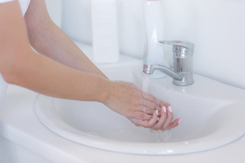 Close Up of Woman Wash Hands Using Liquid Soap Stock Image - Image of ...