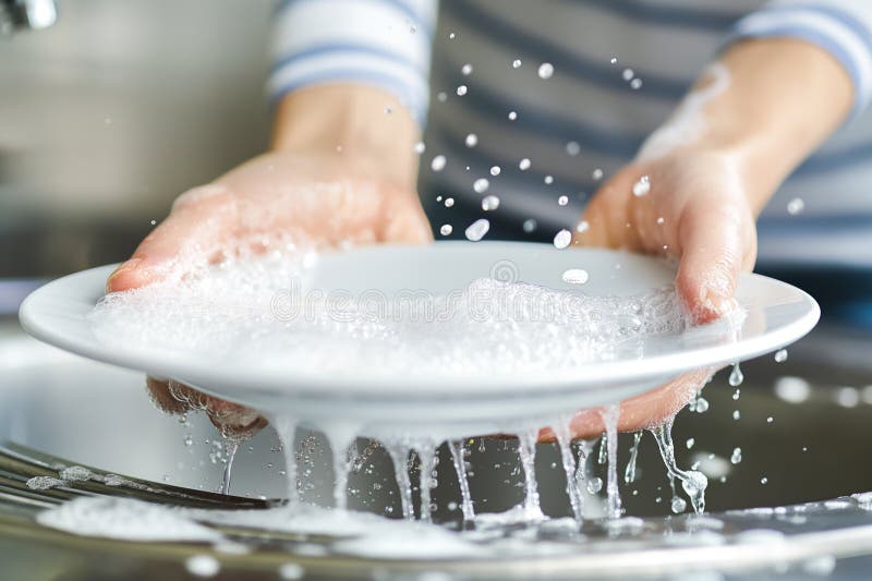 Close Up of Woman Washing Plates in the Modern Kitchen Stock ...