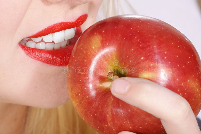 Close-up Woman with White Teeth and Apple Stock Image - Image of lips ...